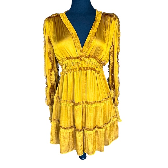 o.p.t | Dresses | Opt One Pretty Time Tianna Mini Dress M Gold Pleated ...